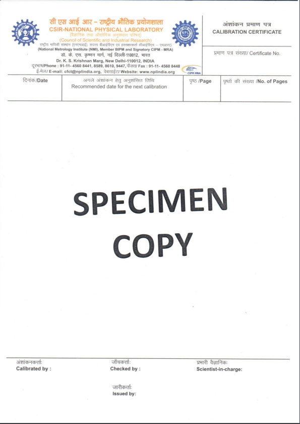 Calibration & Testing – NPL